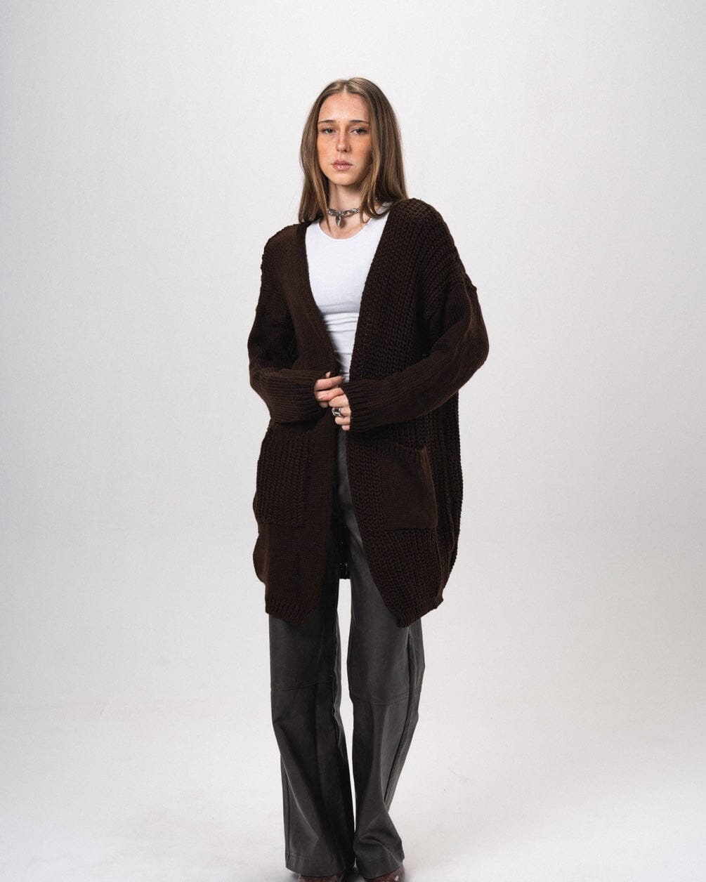 Brown Oversized Sleeves Cardigan - IN YOUR SHOE