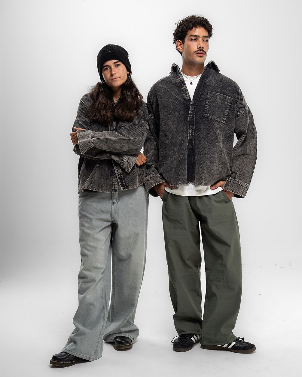 Dark Grey Super Oversized Washed Corduroy Shirt - IN YOUR SHOE