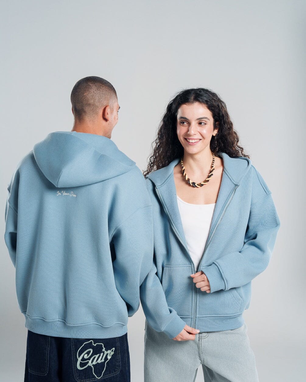 Light Blue Super Heavy Oversized Zip-Up Hoodie - IN YOUR SHOE