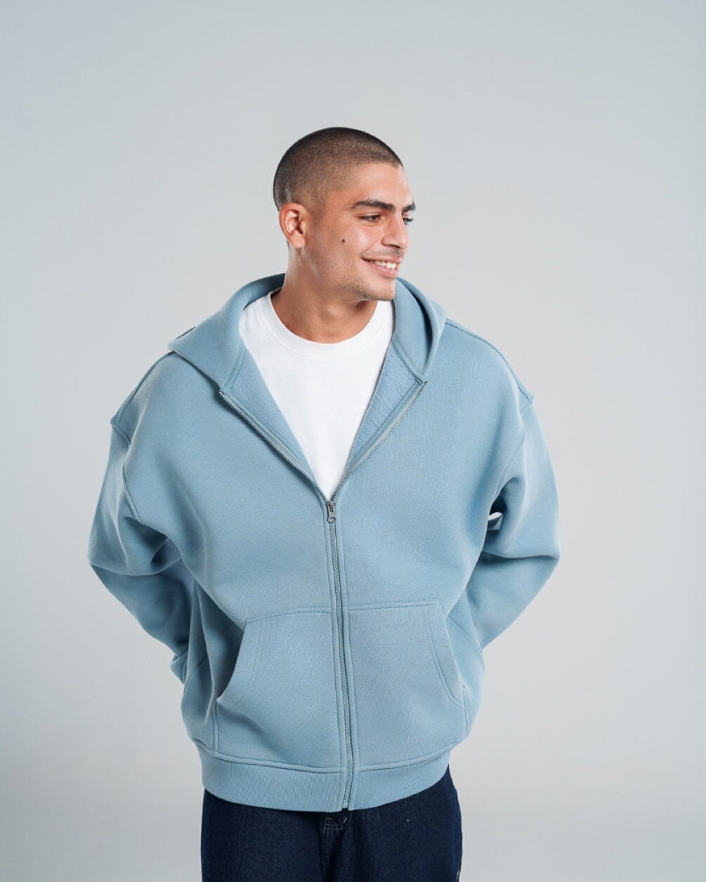 Light Blue Super Heavy Oversized Zip-Up Hoodie - IN YOUR SHOE